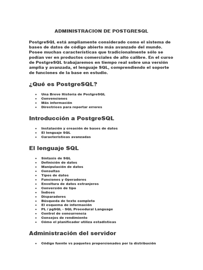 Administracion de Postgresql | Descargar gratis PDF | Bases de datos | Postgre Sql