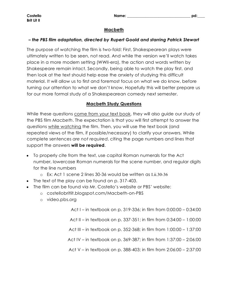PBS Macbeth Analysis | PDF | Business | Nature