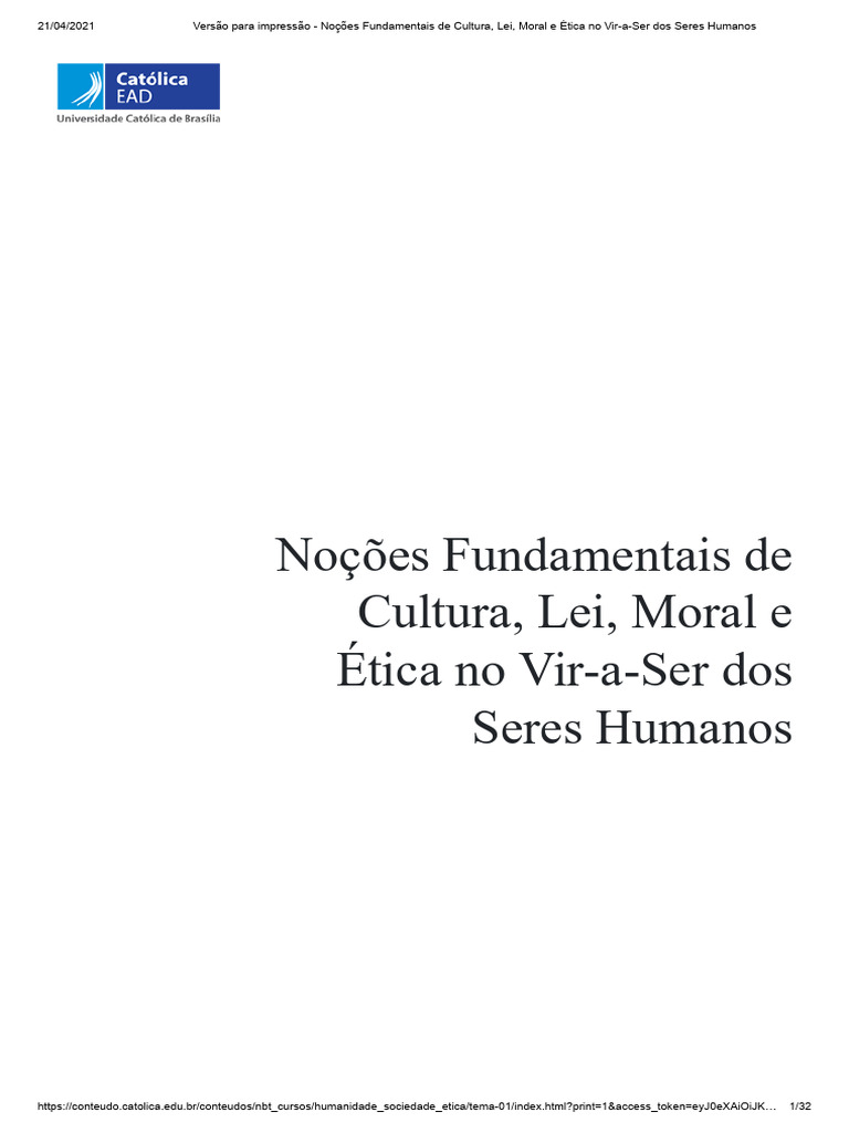 AULA 01 - Noções Fundamentais de Cultura, Lei, Moral e Ética No Vir-a ...