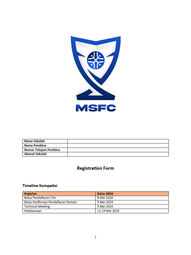 Formulir Pendaftaran Turnamen MSFC 2024 | PDF