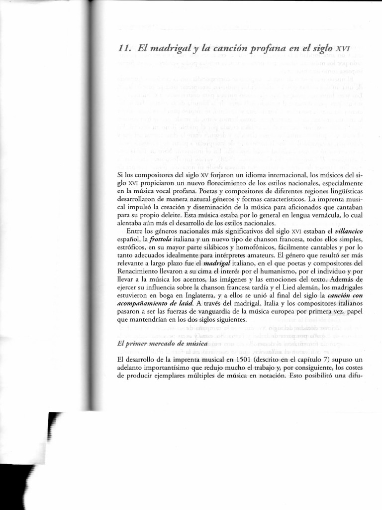 Cap 11 El Madrigal y La Cancion Profana en El Siglo XVI | PDF
