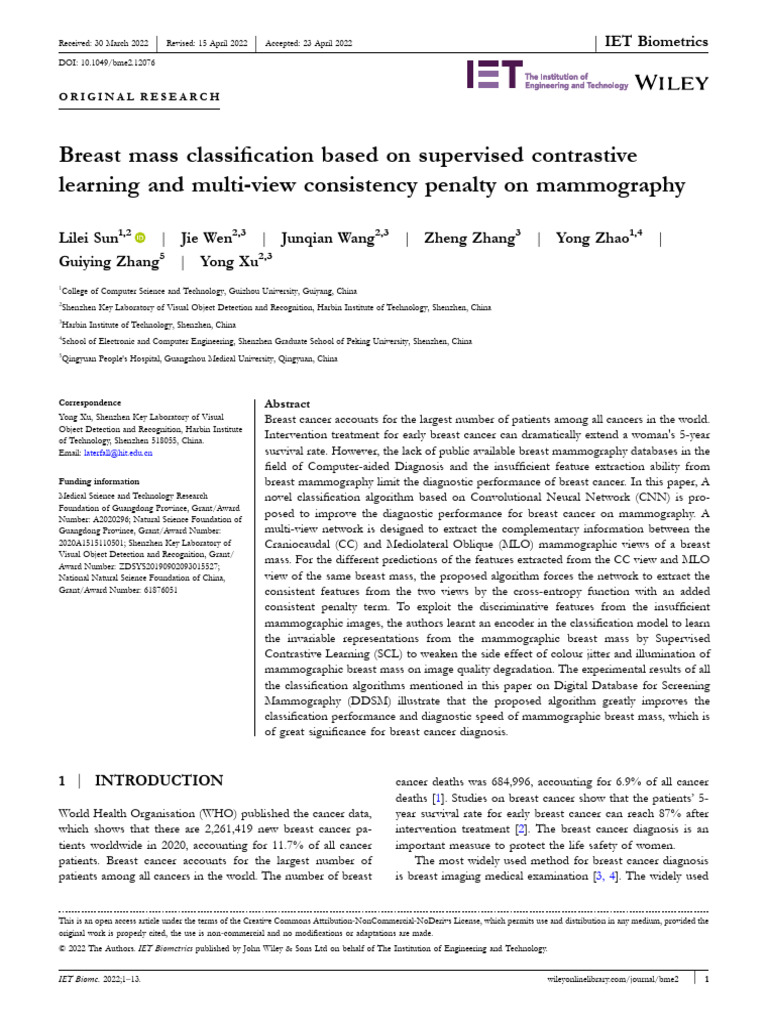IET Biometrics - 2022 - Sun - Breast Mass Classification Based On ...