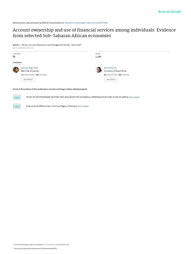 Account Ownership | PDF | Economic Growth | Access To Finance