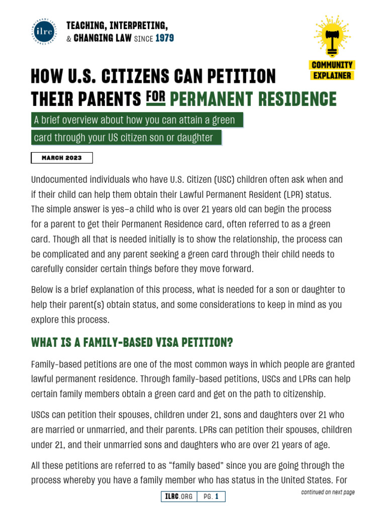 How USC Can Petition Their Parents For LPR - March 2023 | PDF ...