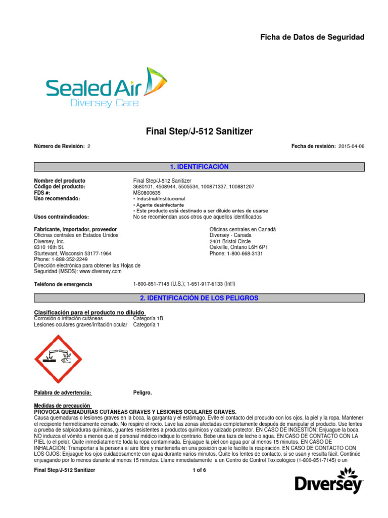 Hoja de Seguridad Final Step J - 512 | PDF | Quemar | Residuos