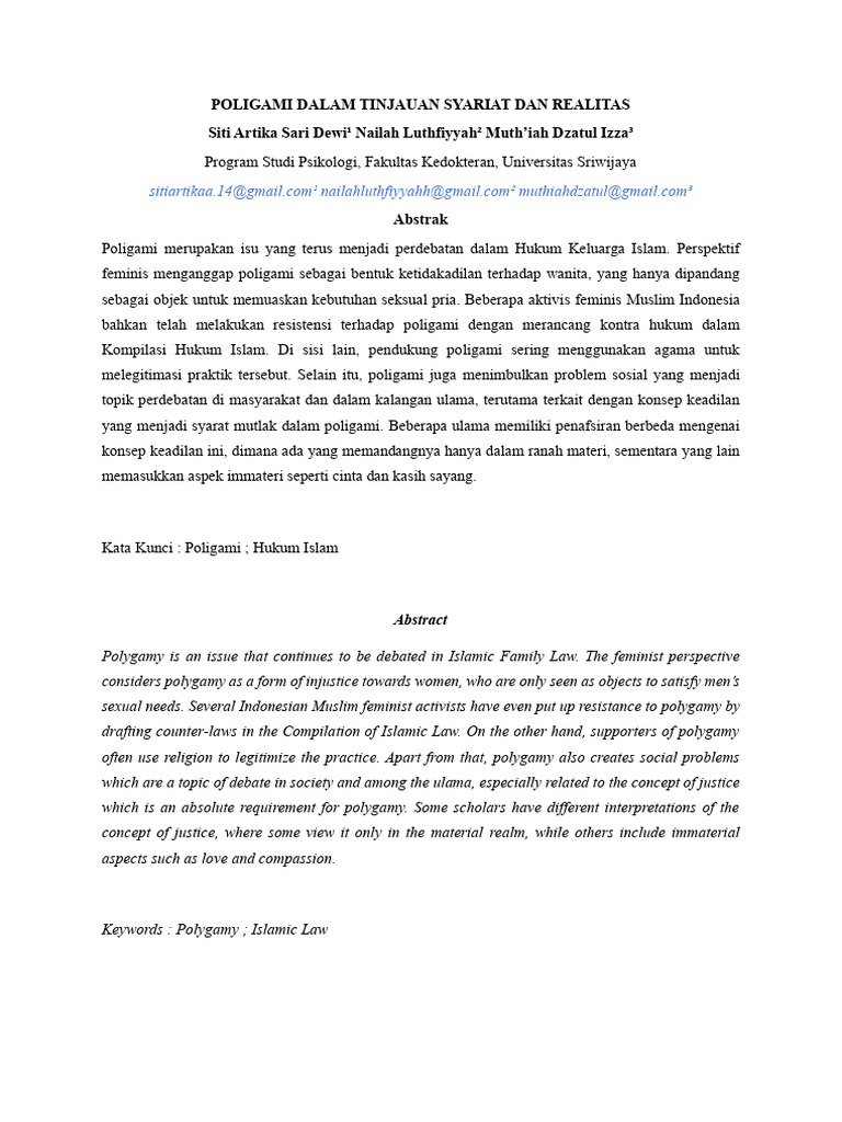 Poligami Dalam Tinjauan Syariat Dan Realitas | PDF