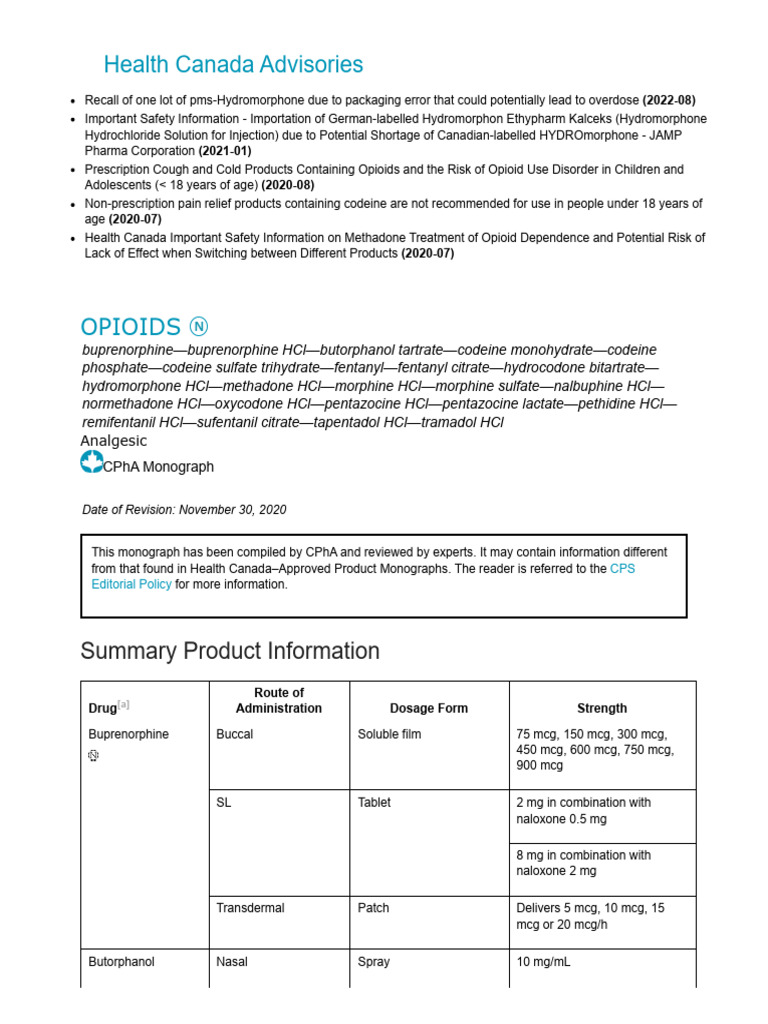 Health Canada Opioid Safety Advisories | PDF | Opioid | Opioid Use Disorder