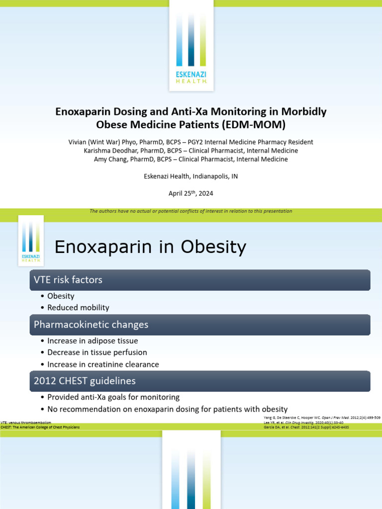 Phyo Vivian Wint War - Enoxaparin Obesity | PDF | Obesity | Pharmacist