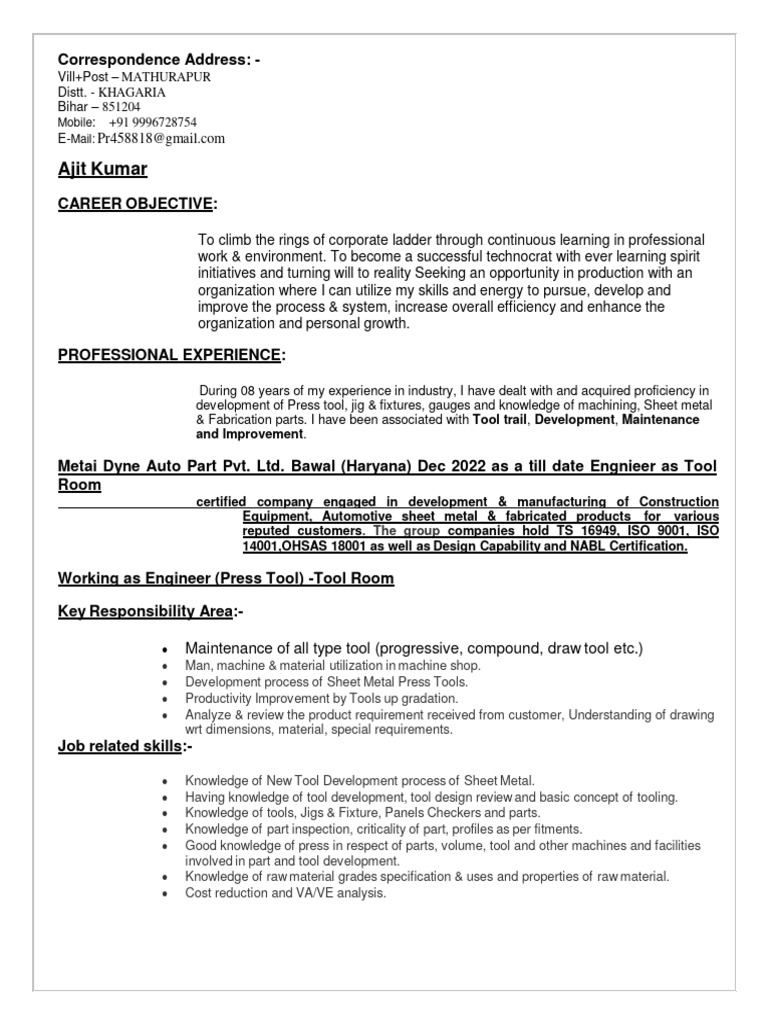 Ajit Kumar 5 | PDF | Secondary Sector Of The Economy | Engineering