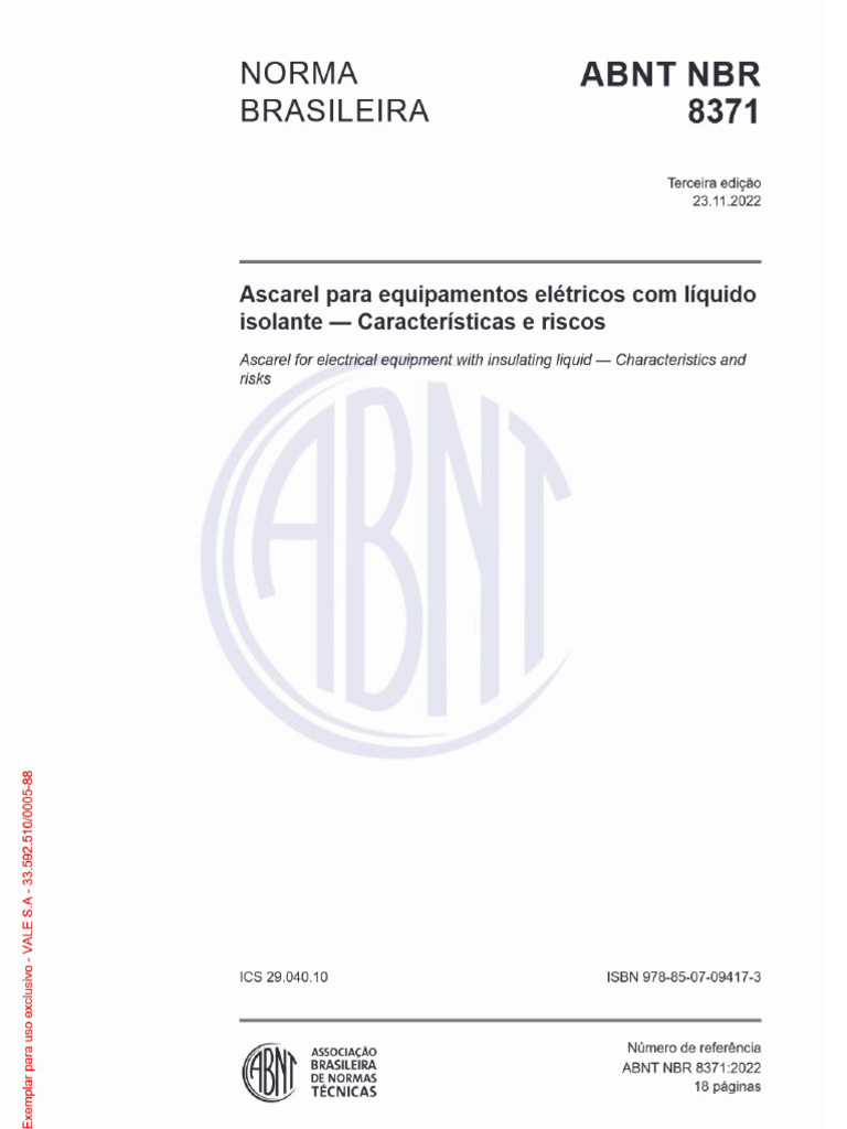 NBR 8371 2022 Ascarel para Equipamentos Elétricos Com Líquido Isolante ...