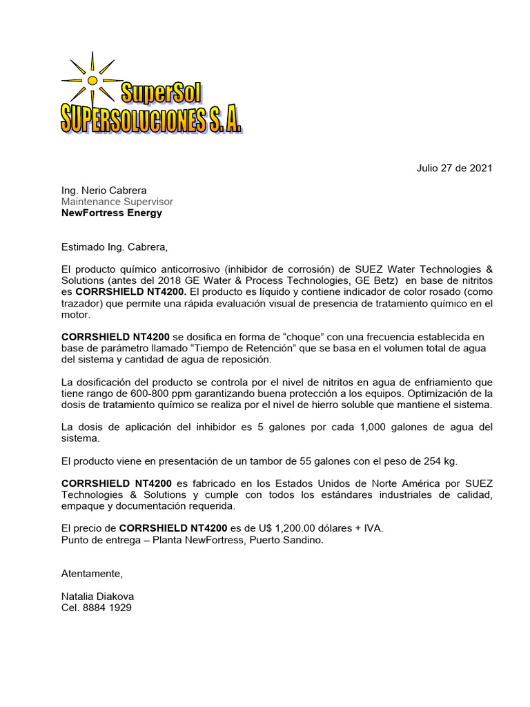 Inhibidor de Corrosion CORRSHIELD NT4200 | PDF