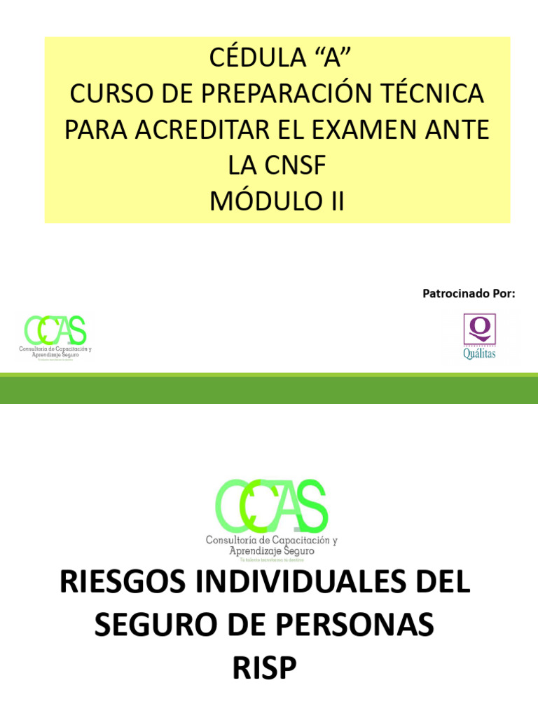 Modulo Ii Riesgos Individuales Del Seguro de Personas 2020 | PDF ...