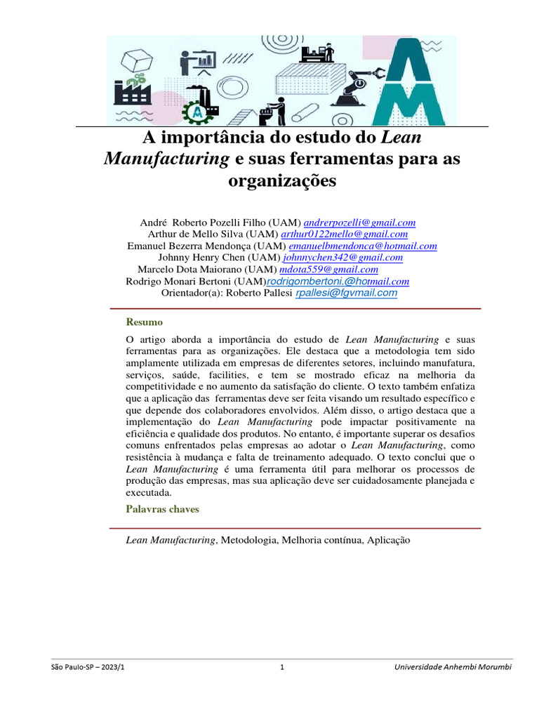 Artigo TCC Lean Manufacturing | PDF | Fabricação enxuta | Despesa