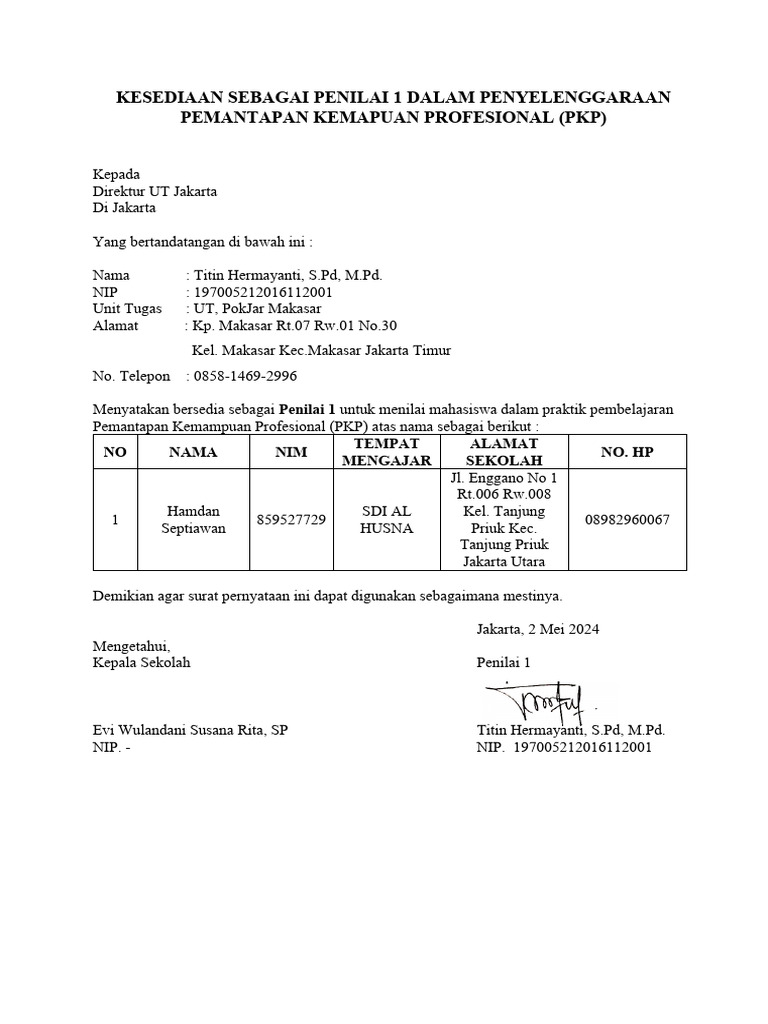 PKP - Form Surat Kesediaan Penilai 1 Dan 2 | PDF
