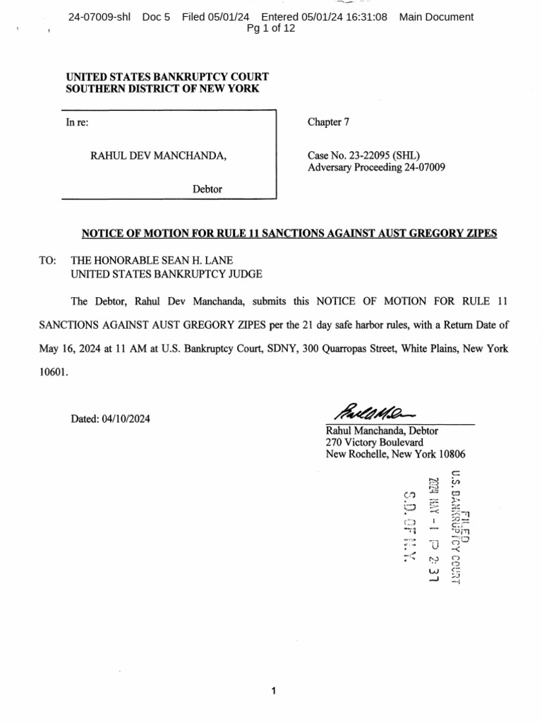 Notice of Motion For Rule 11 Sanctions Against Aust Gregory Zipes | PDF ...