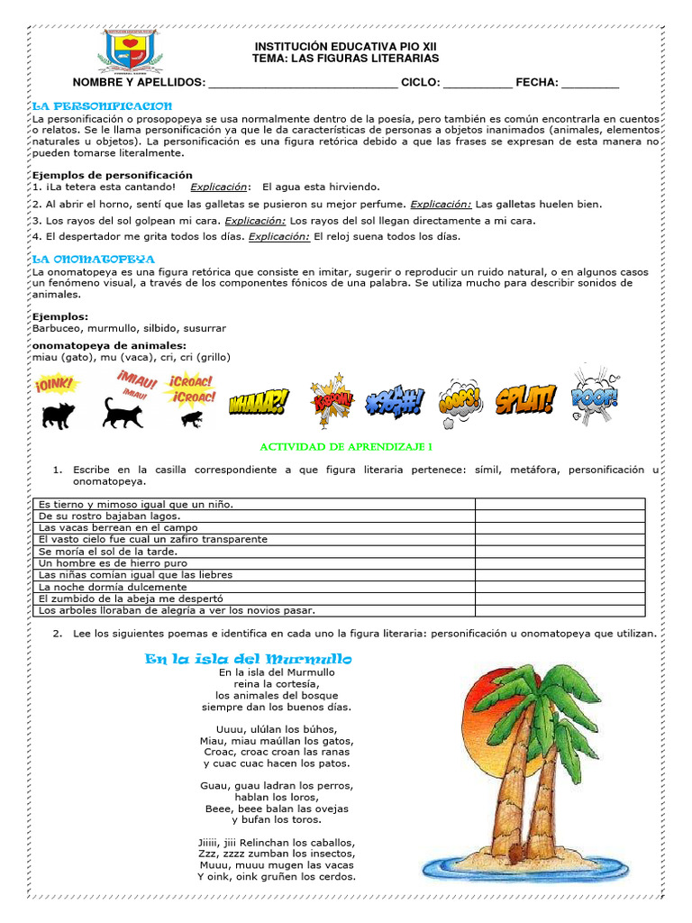 Guia 6 Figuras Literarias Personificacion y Onomatopeya | PDF
