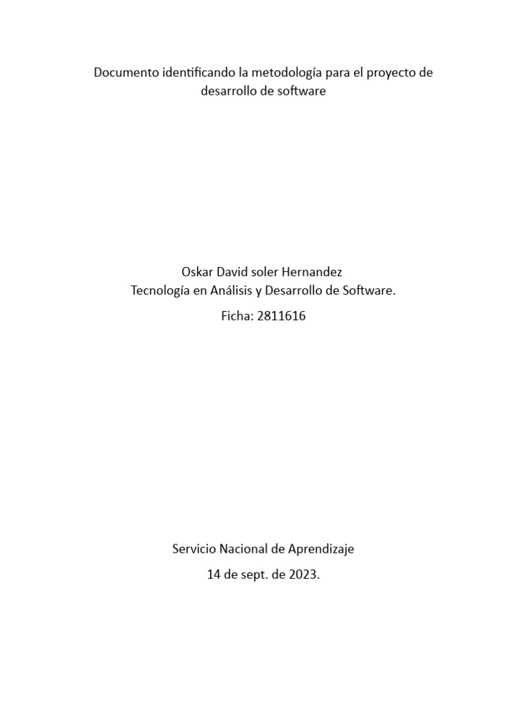 Documento Identificando La Metodología para El Proyecto de Desarrollo de Software | PDF | Scrum ...