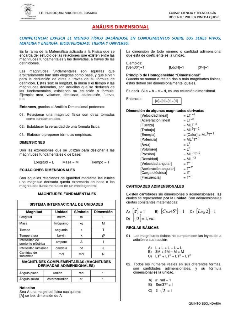 Ecuaciones Dimensionales | PDF | Unidades de medida | Matemáticas