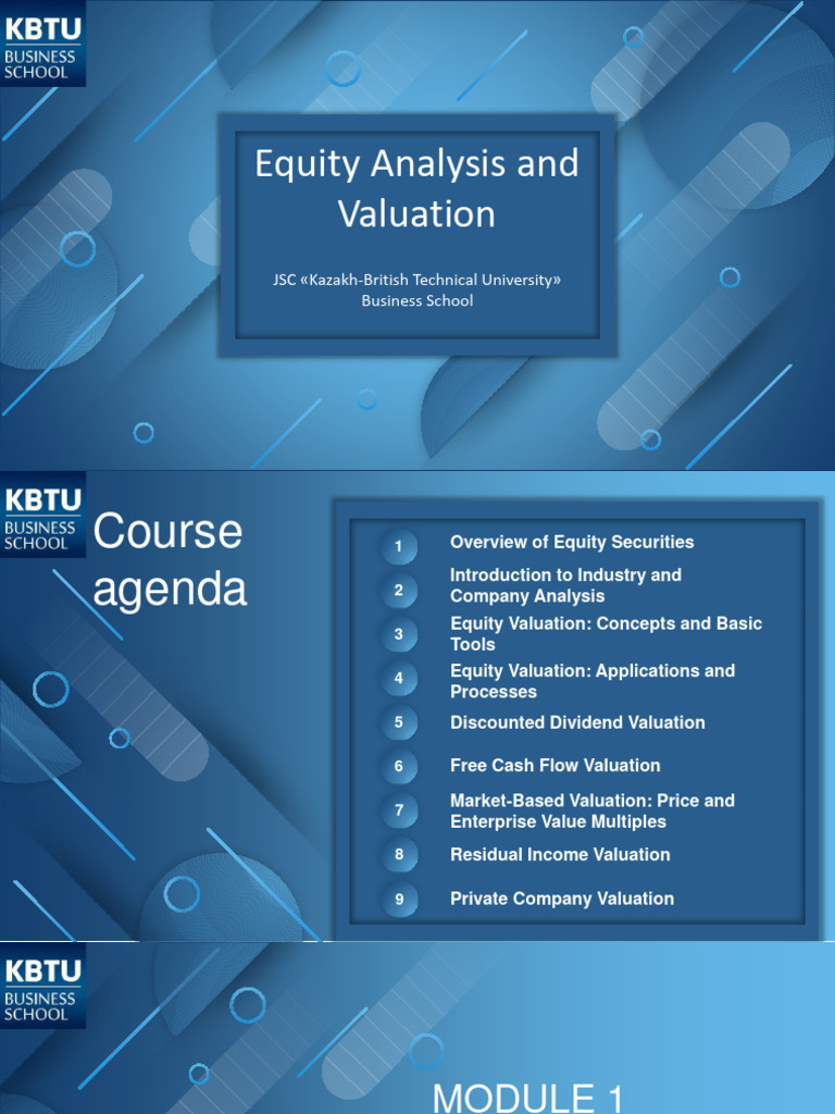 Equity Valuations Lecture 1 20.01.24 | PDF | Equity (Finance) | Stocks
