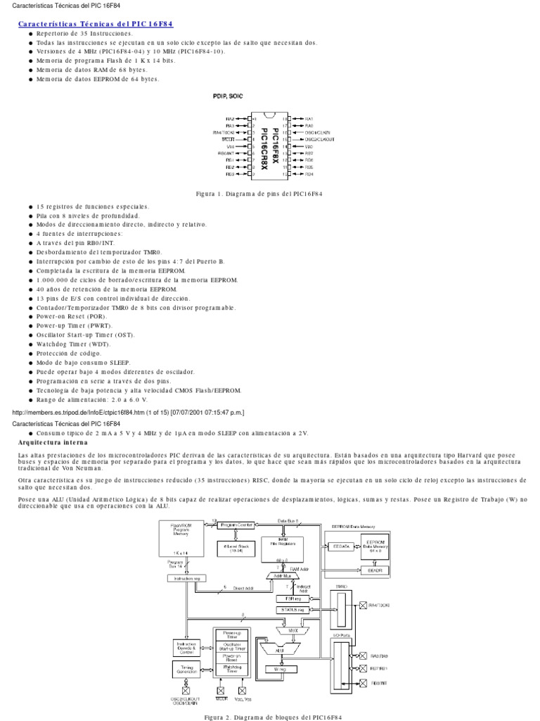 Caracteristicas_Tecnicas_del_PIC_16F84 | PDF