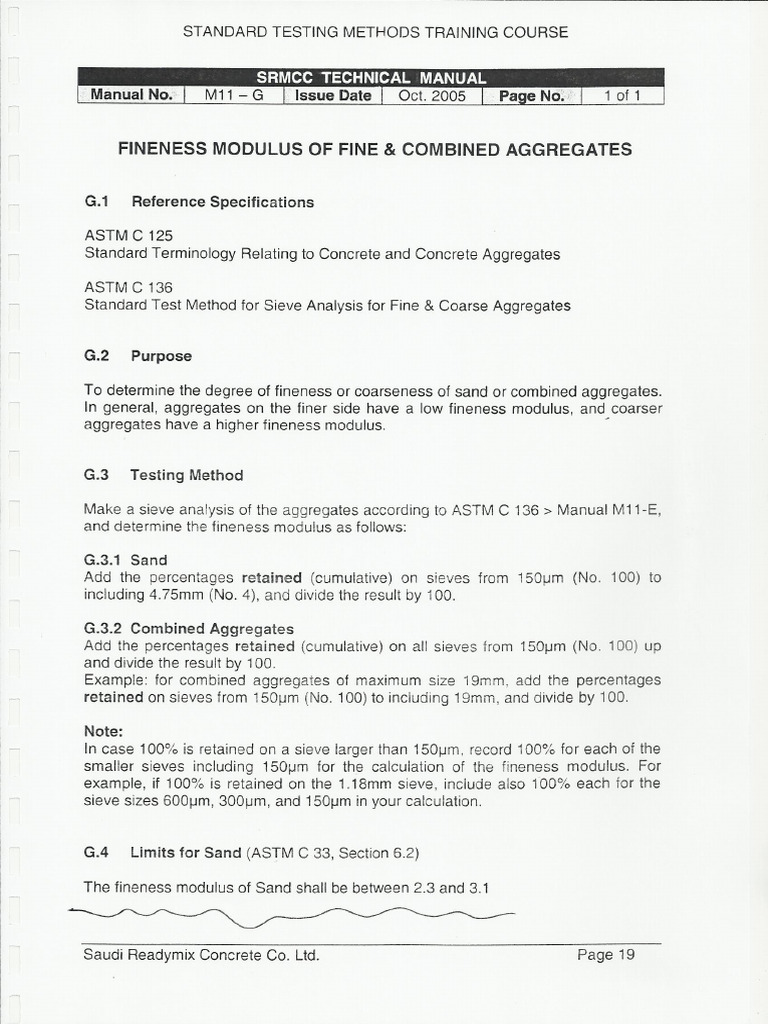 Fineness Modulus of Fine & Combined Aggts | PDF