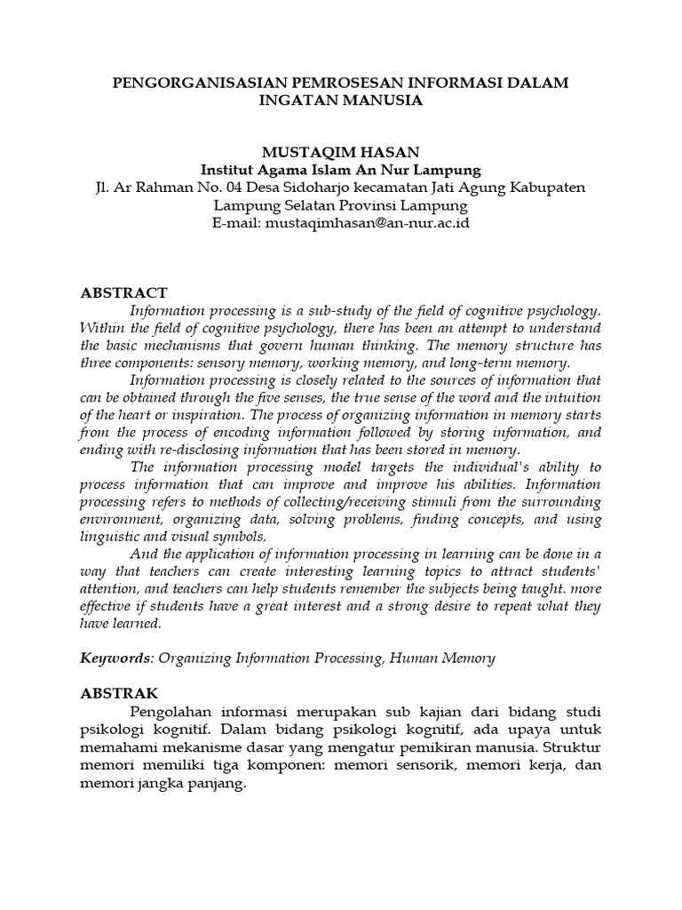 ARTIKEL - Pengorganisasian Pemrosesan Informasi Dalam Ingatan Manusia | PDF