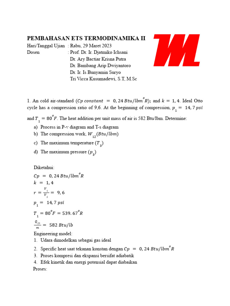 Ets Termodinamika II 2023 | PDF | Teknologi & Rekayasa