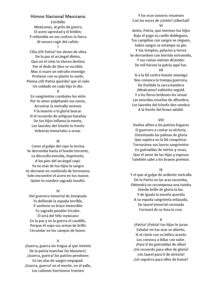 Himno Nacional Mexicano: Letra y Significado | PDF | Poesía