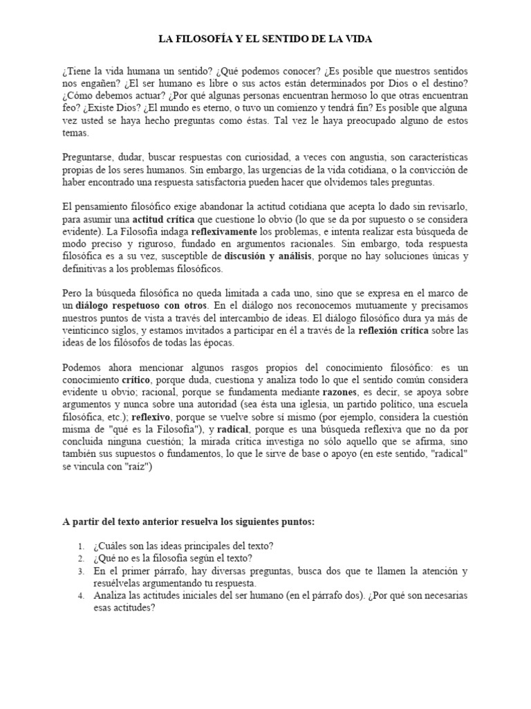 Filosofía: Búsqueda del Sentido de la Vida | PDF | Significado de la ...
