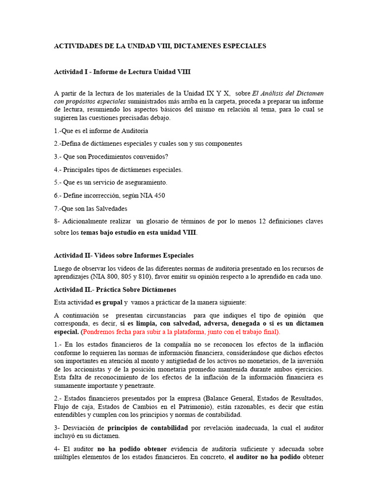 Actividades de La Unidad Viii | PDF | Estado financiero | Auditoría