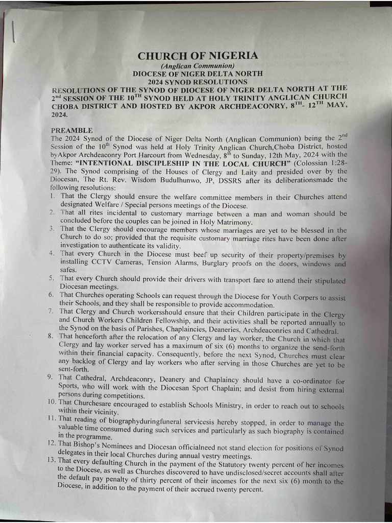 2024 SYNOD RESOLUTIONS | PDF