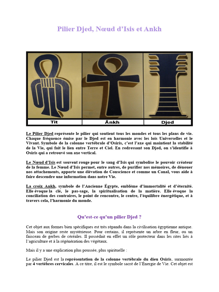 Symboles égyptiens : Djed, Ankh, Isis | PDF | Osiris | Isis