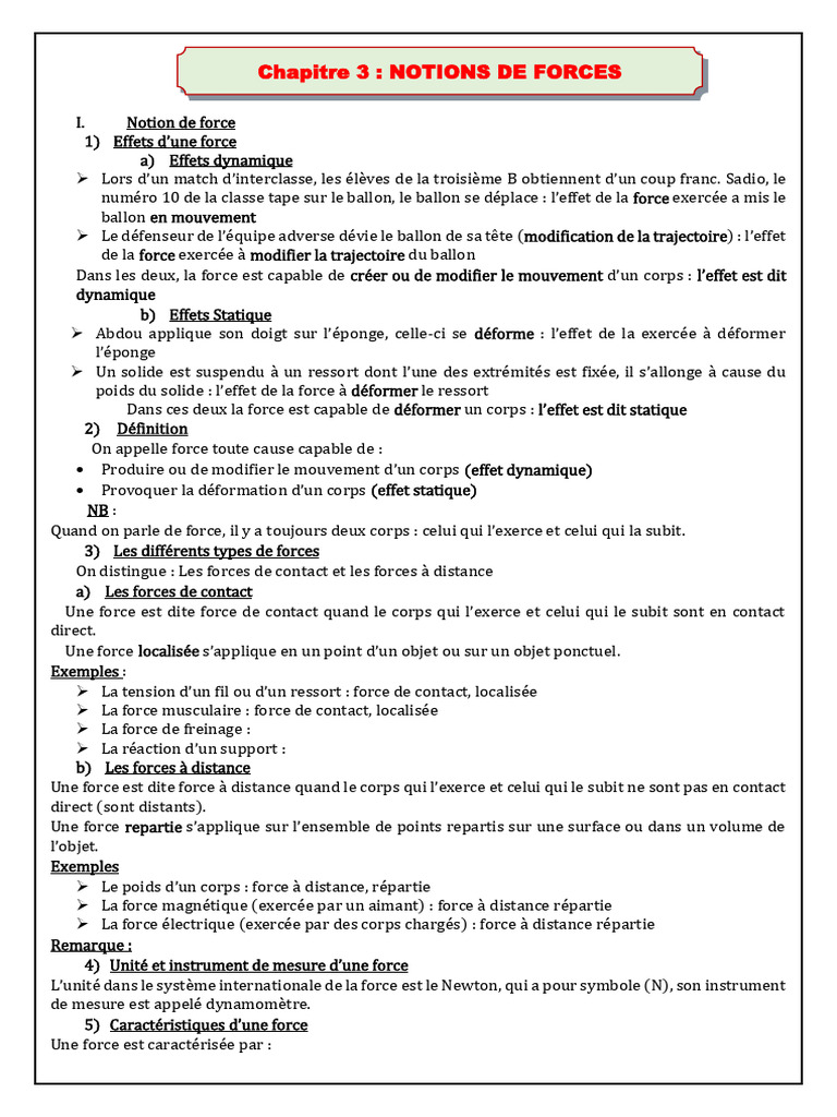 Notions fondamentales sur les forces | PDF | Obliger | Physique