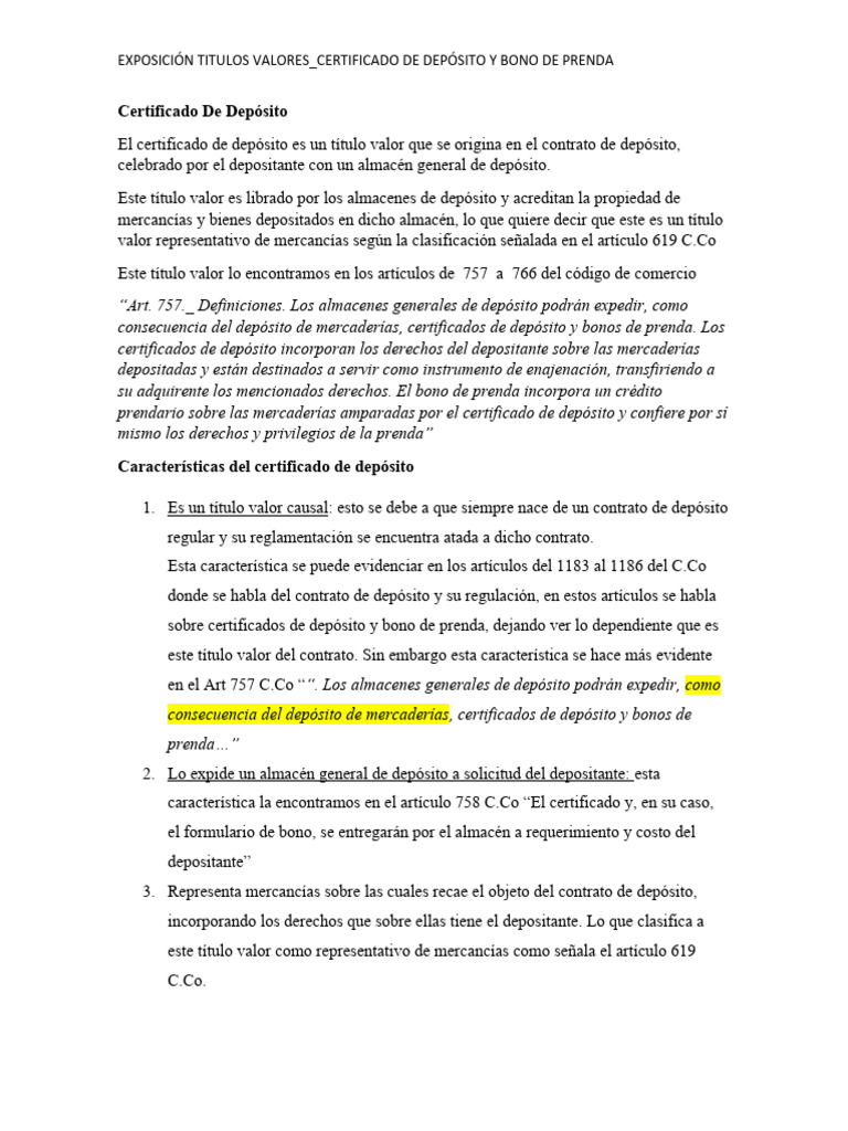 Certificado de Depósito | PDF | Pagaré