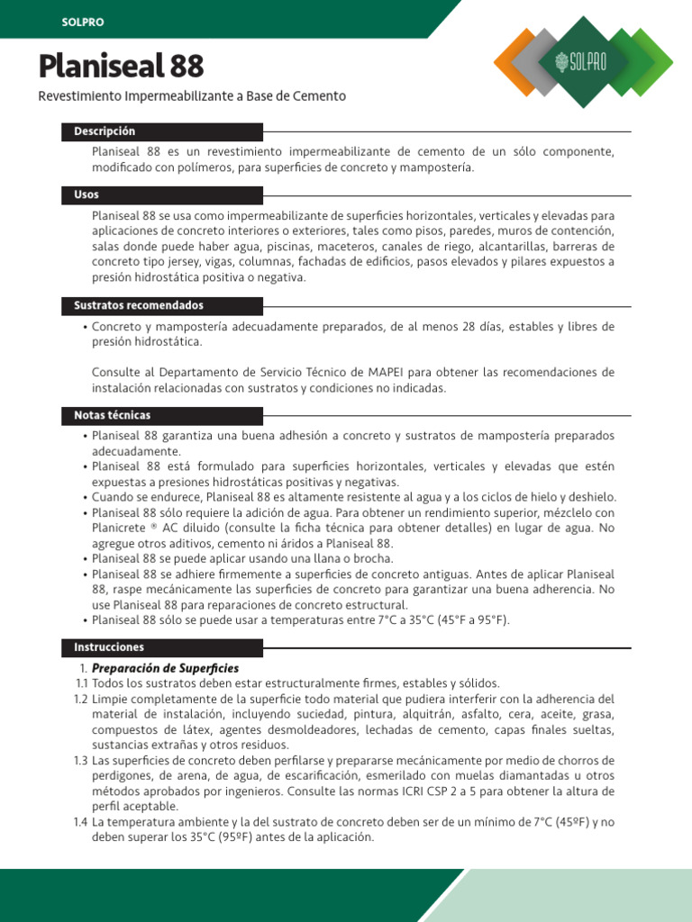 Planiseal 88 | PDF | Hormigón | Albañilería