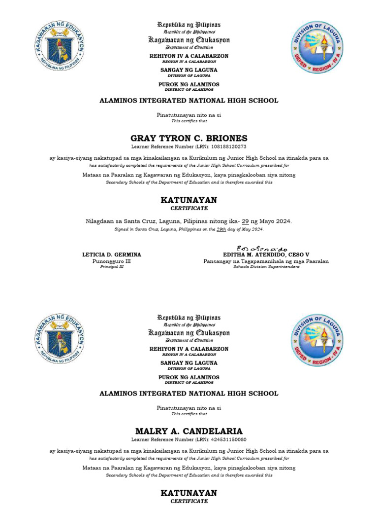 Grade 10 List of Completers Final | PDF