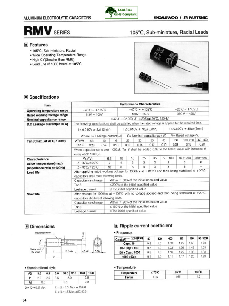 Daewoo-Partsnic (Radial Thru-Hole) RMV Series | PDF