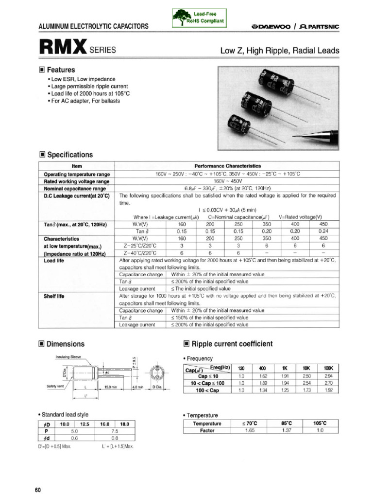 Daewoo-Partsnic (Radial Thru-Hole) RMX Series | PDF