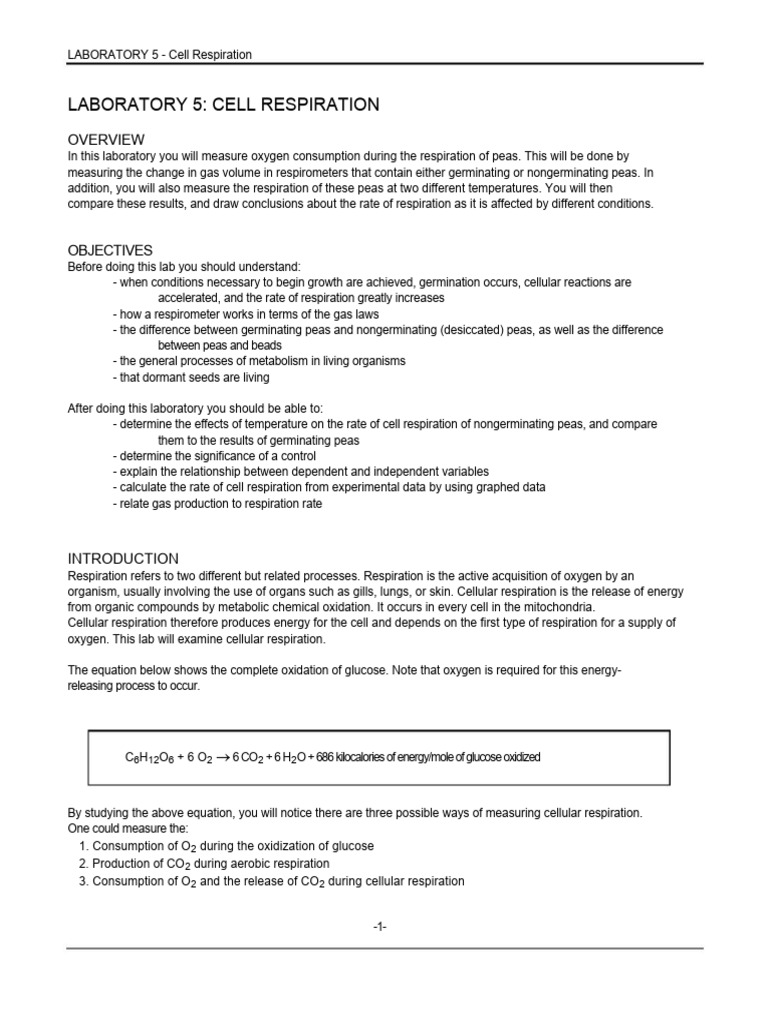 Classic Cell Respiration Lab05 | PDF | Gases | Cellular Respiration