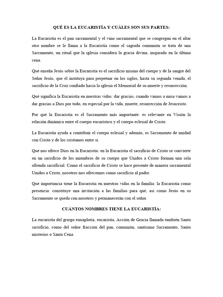 Importancia y Significado de la Eucaristía | PDF | eucaristía | Sacrificio