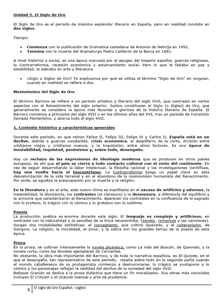 El Siglo de Oro Espan Ol | PDF