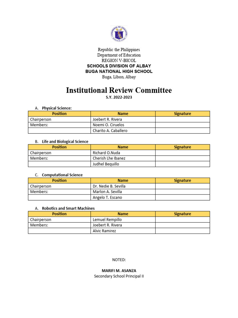 Institutional Review Committee | PDF
