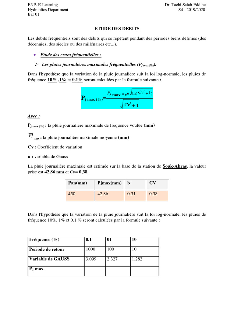 Débits Fréquentiels et Formule de Giandotti | PDF | Sciences de l ...
