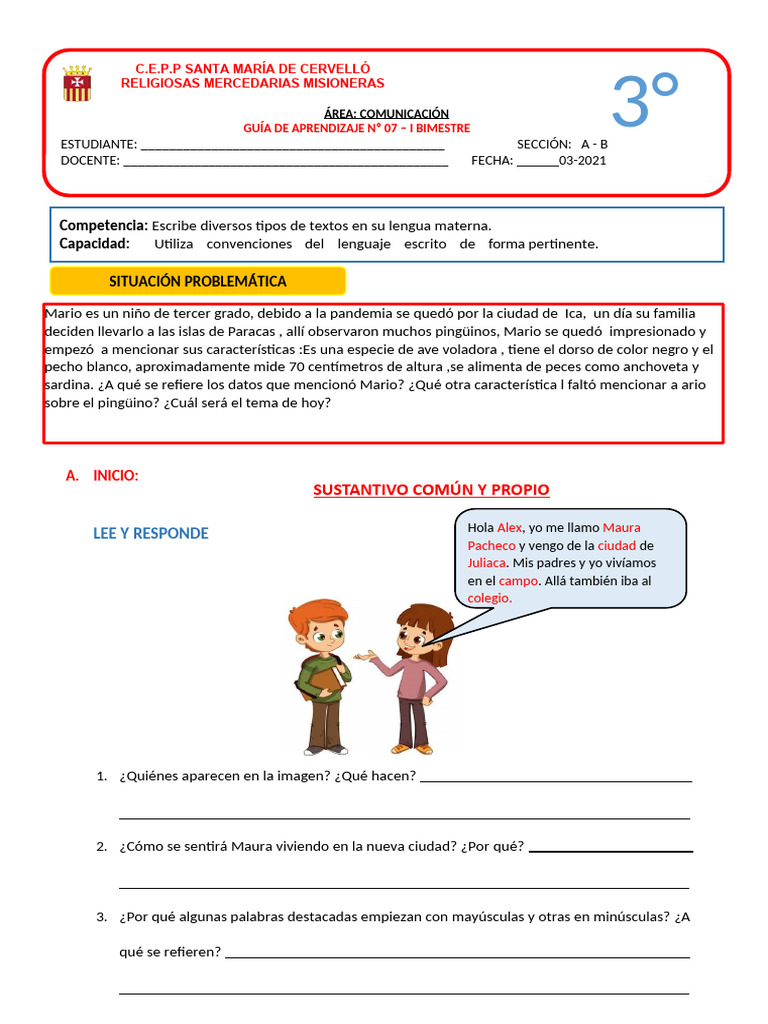 Guía de Aprendizaje: Sustantivos Comunes y Propios | PDF | Sustantivo