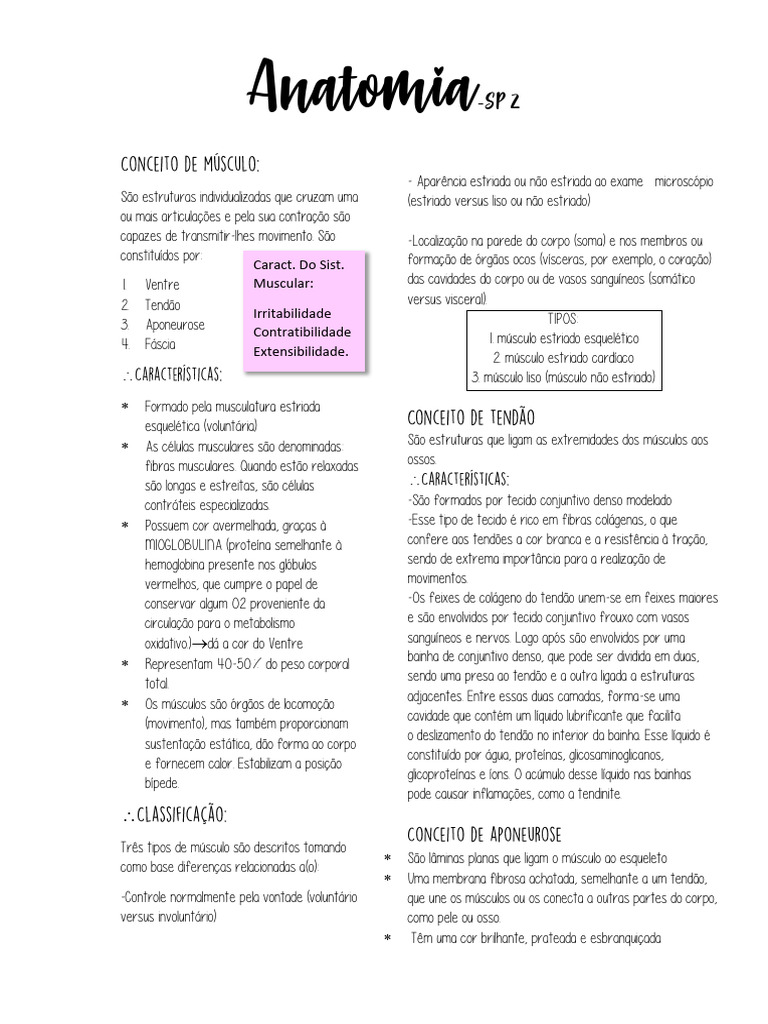 Resumo ANATO SP 2 | PDF | Morfologia (Biologia) | Anatomia