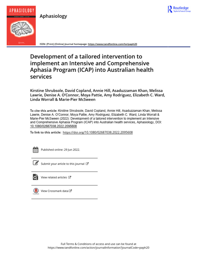 Development of A Tailored Intervention To Implement An Intensive and Comprehensive Aphasia ...