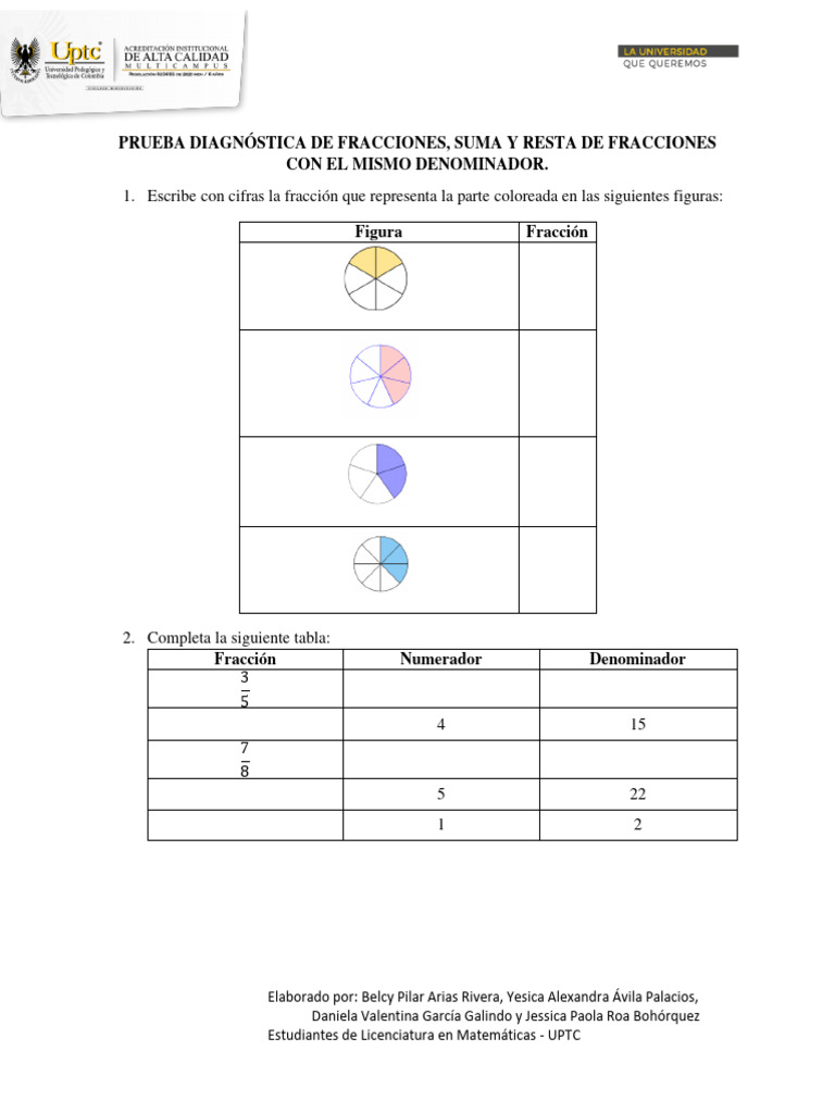 Prueba Diagnóstica Fracciones | PDF