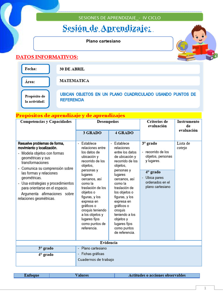 Iv Ciclo - Act - 30 - Abril - N°1 - Mate | PDF | Sistema de coordenadas ...