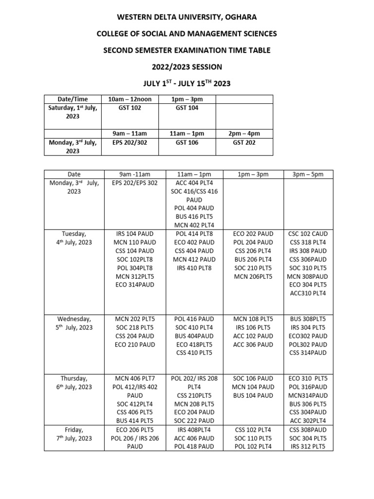Second Semester Invigilation Schedule | PDF