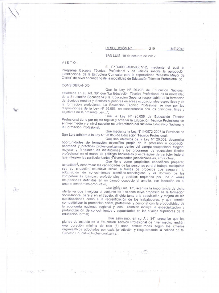 Resolucion #219 - ME-2012 ESTRUCTURA | PDF